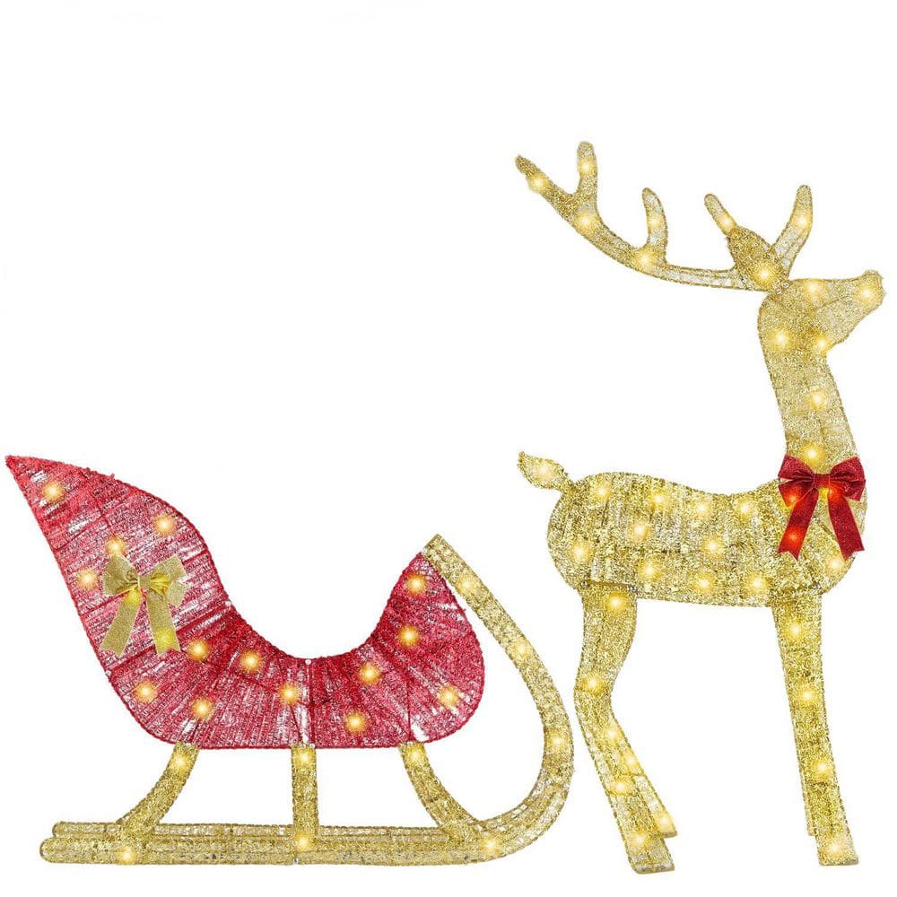 Garden Statue Christmas Reindeer and Sleigh Outdoor Decoration with ...
