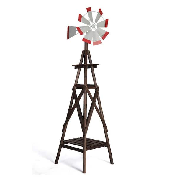 Karl home 102 in. Wood Windmill with Iron Wind Head Garden Decoration ...