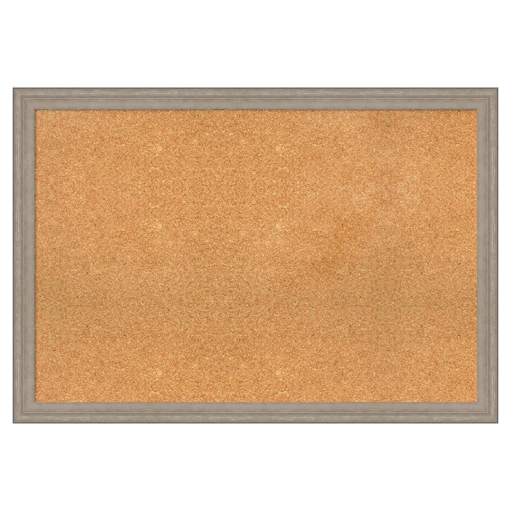 Amanti Art Curve Greywash Wood Framed Natural Corkboard 39 in. x 27 in ...