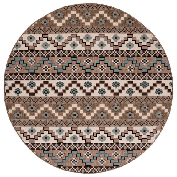 SAFAVIEH Veranda Creme/Brown 7 ft. x 7 ft. Aztec Tribal Indoor/Outdoor ...