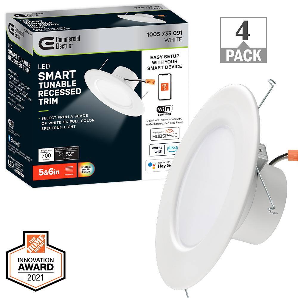 Commercial Electric 5/6 in. SMART Integrated LED Recessed Light Trim ...