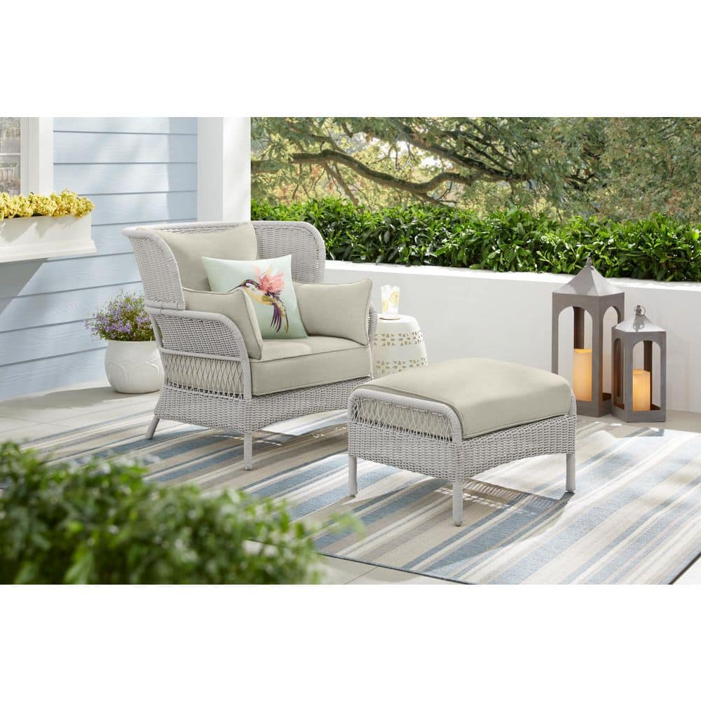 Hampton Bay Pinecroft French Linen 2-Piece Wicker Outdoor Lounge Chair ...
