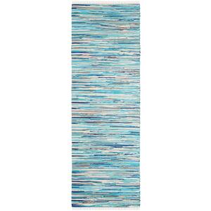 SAFAVIEH Rag Rug Turquoise/Multi 9 ft. x 12 ft. Fleck Striped Area Rug ...