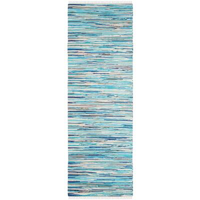SAFAVIEH Rag Rug Turquoise/Multi 8 ft. x 10 ft. Fleck Striped Area Rug ...