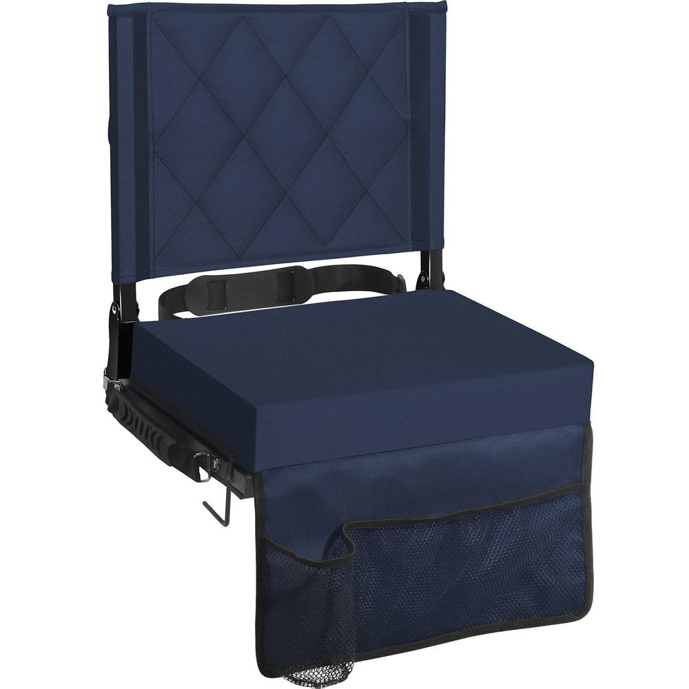 Black Padded Folding Stadium Chair with Back Support and Shoulder Strap ...