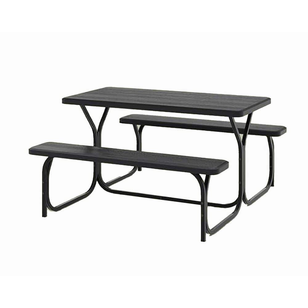 Oyezvary 59 HDPE Steel Frame Rectangular Picnic Table Bench Set Wood ...