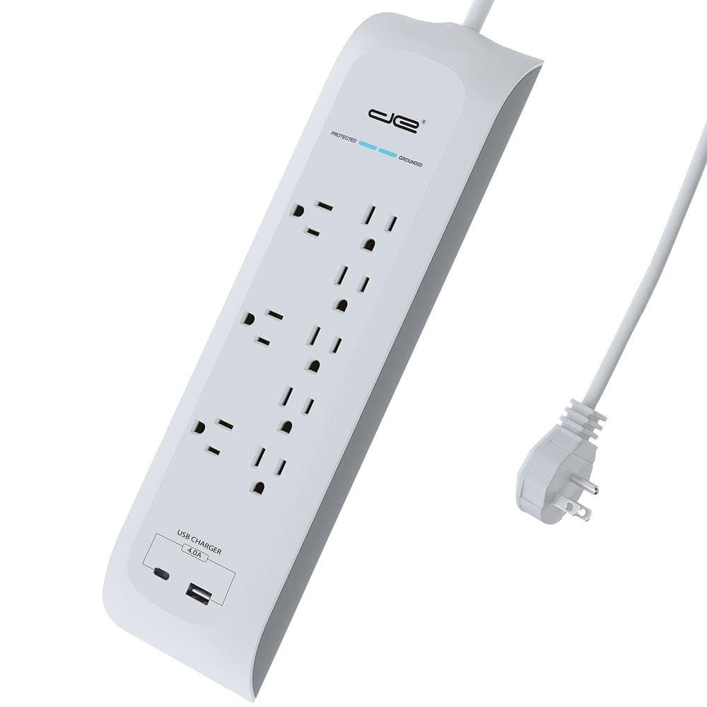 Digital Energy 6 ft. 8-Outlet Power Strip Surge Protector with 2 USB ...