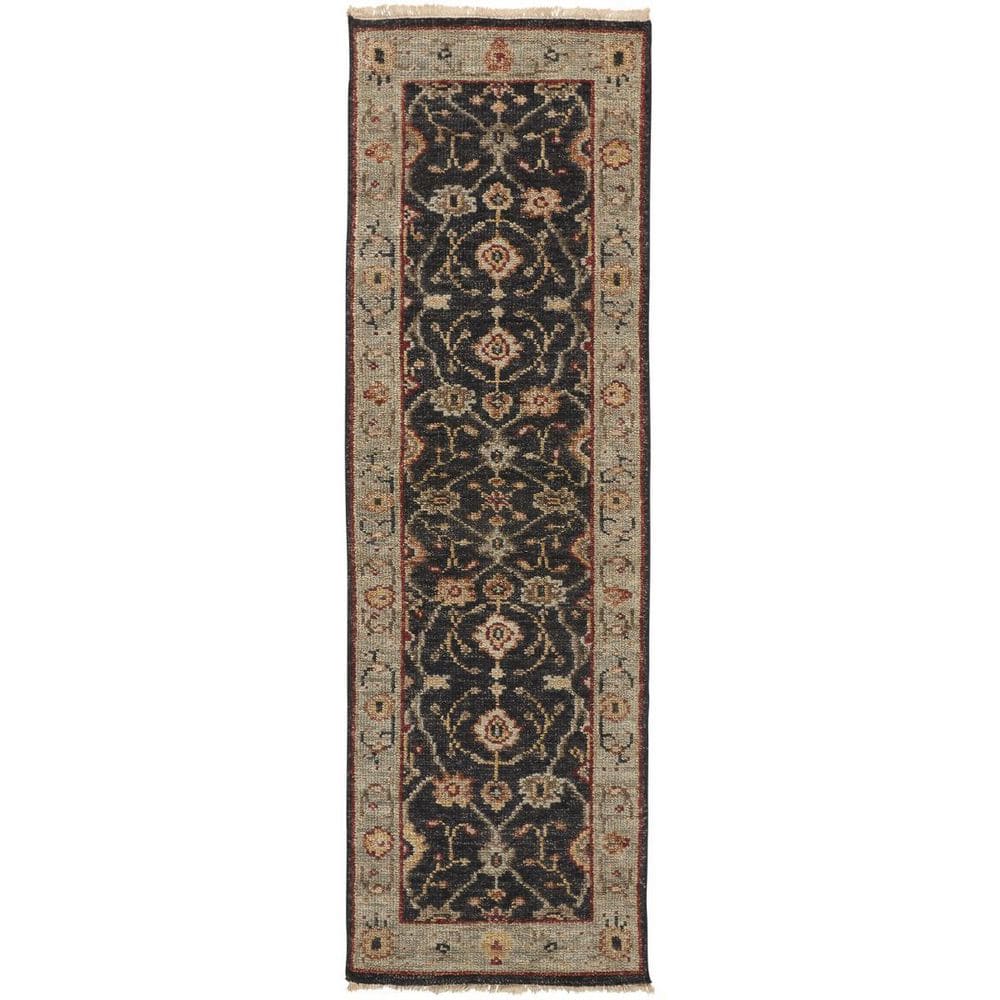 HomeRoots 2 ft. x 8 ft. Black, Gold Oriental Runner Rug 2000512601 ...
