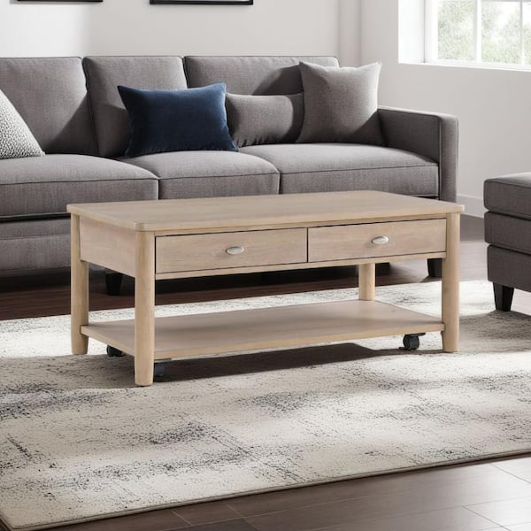 Benjara Neka 47.5 in. Natural Brown Rectangle Shape Wood Coffee Table ...