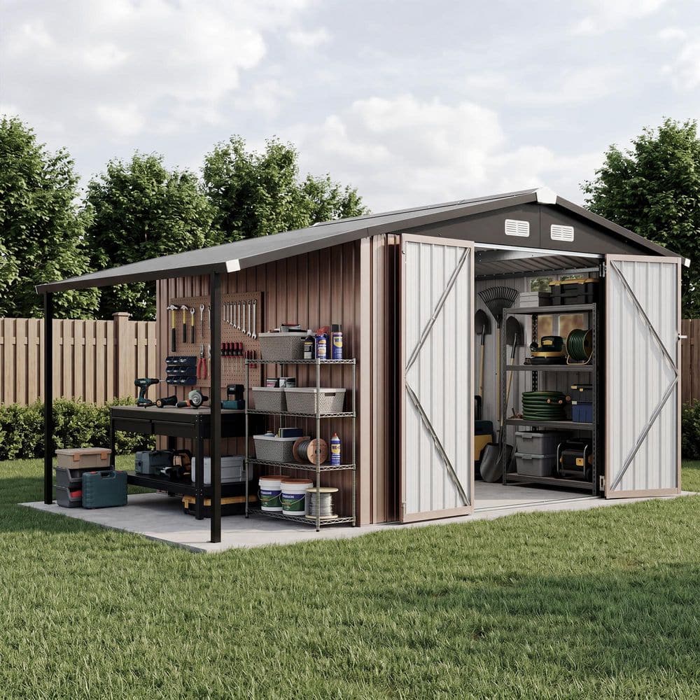 Sizzim 12 ft. W x 8 ft. D Storage Metal Shed with Open Storage, Air ...