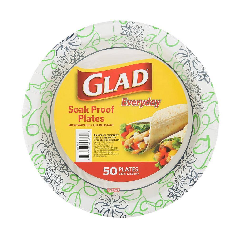Glad 8.5 in. Round Paper Plates - Whimsical Floral (50-Count) BBP15070 ...