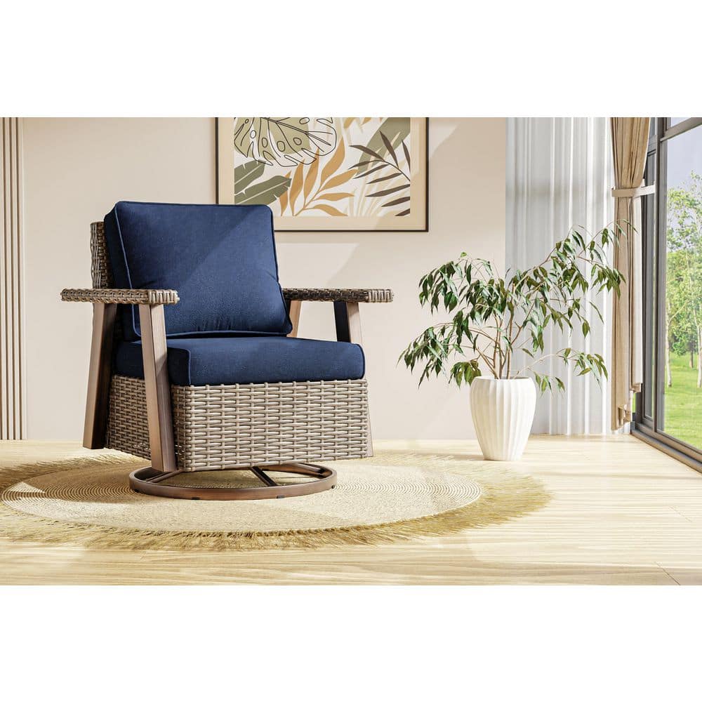 Gardenbee Wicker Patio Outdoor Rocking Chair Swivel Lounge Chair with ...