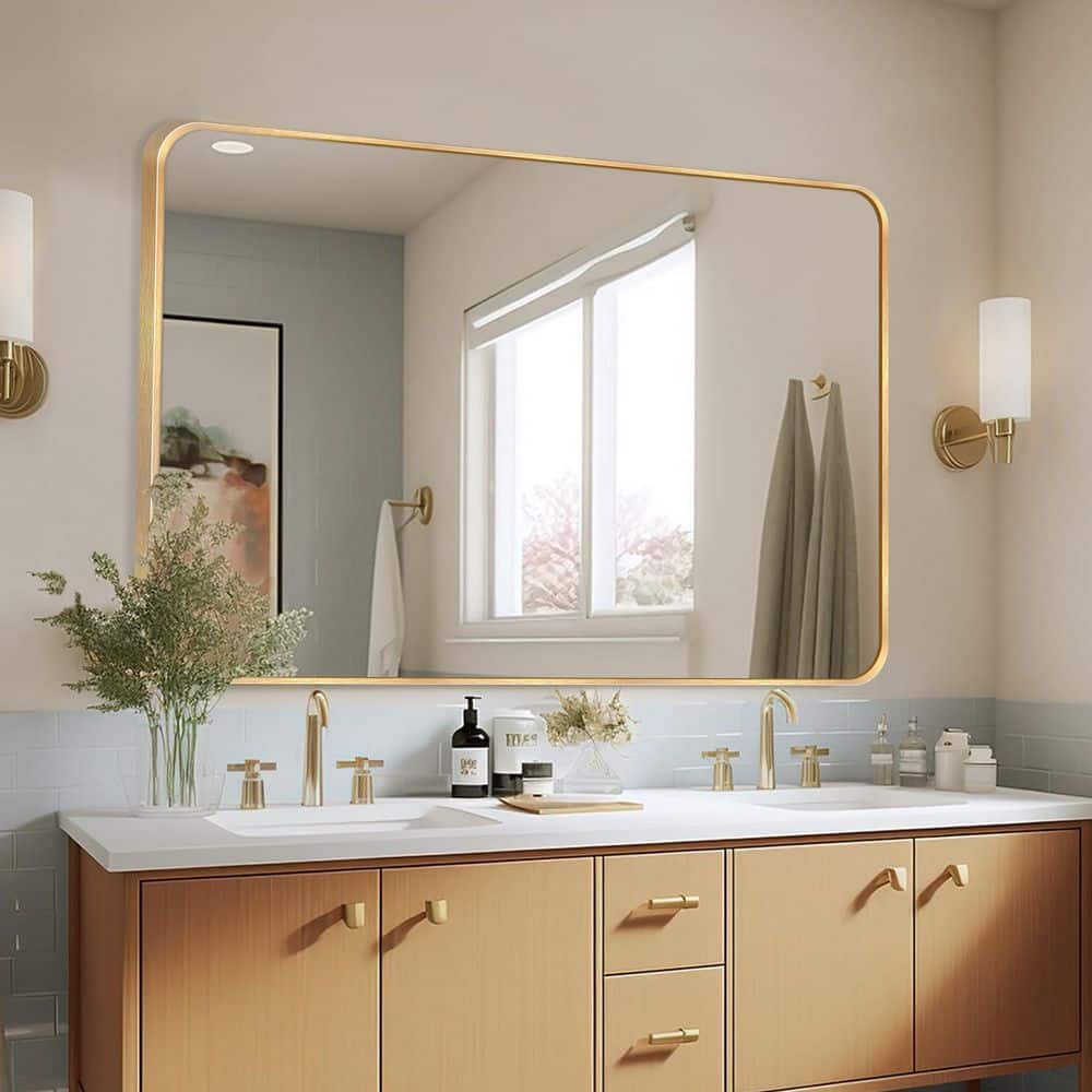 LuxHomez 30 in. W x 40.1 in. H Modern Rectangular Aluminum Frame Gold ...