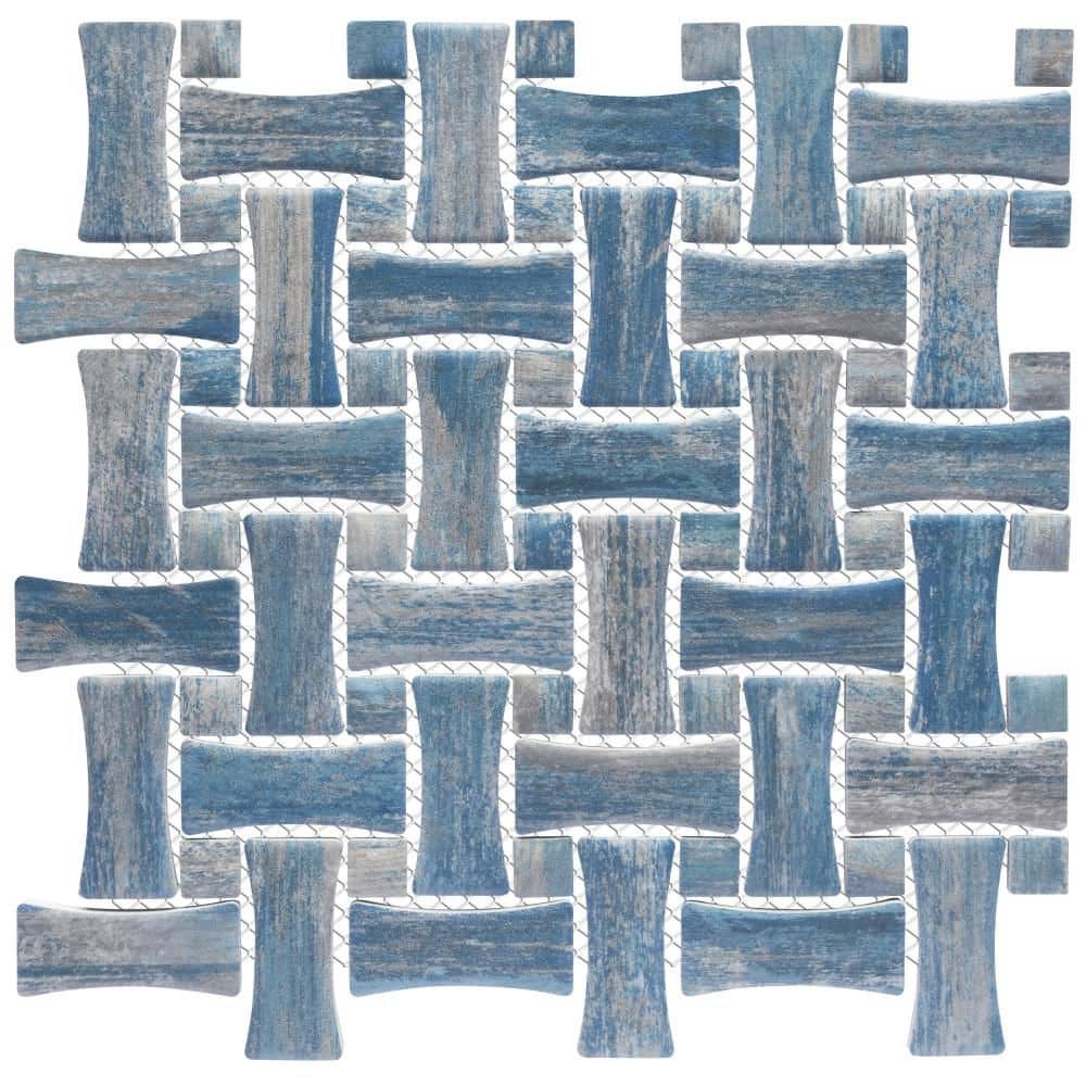 Merola Tile Cassis Dog Bone Basketweave Blue with Blue Dot 6 in. x 6 in ...