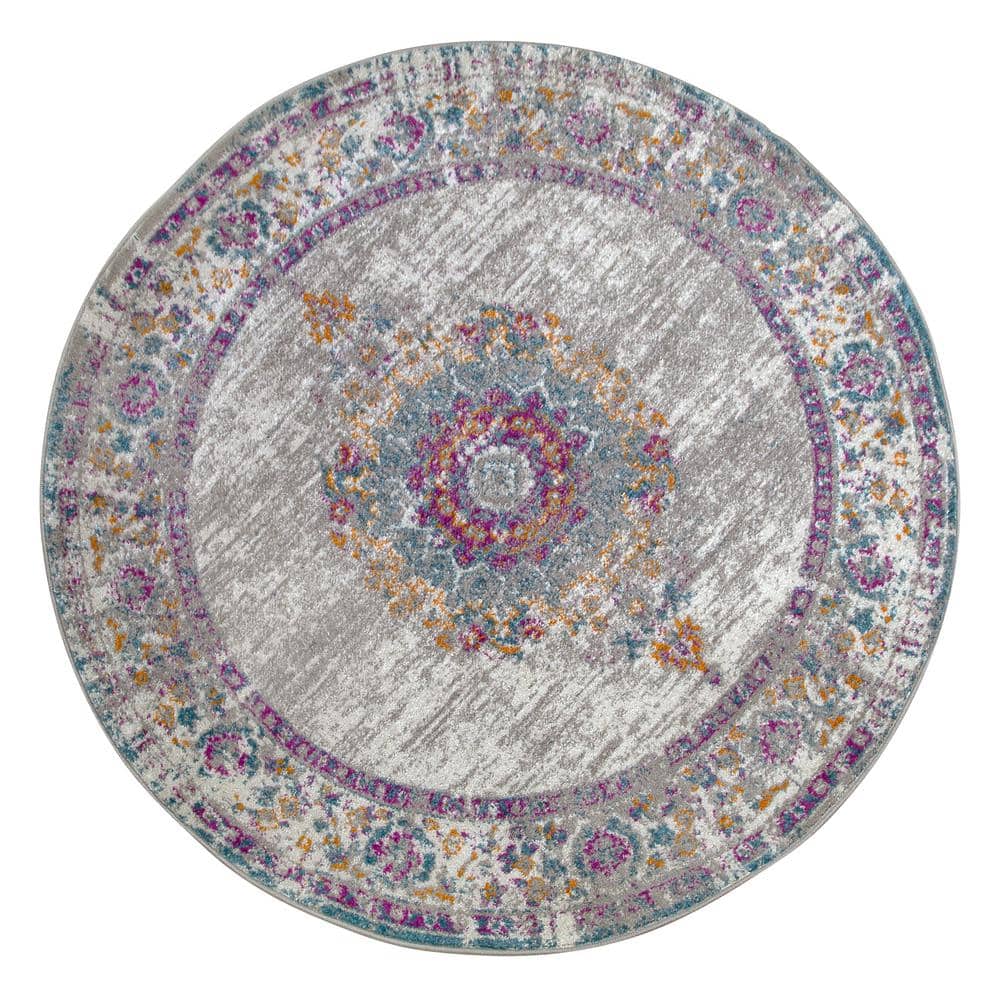 Leick Home Oryn Vintage Multicolor 5 ft. Round Medallion Polypropylene ...