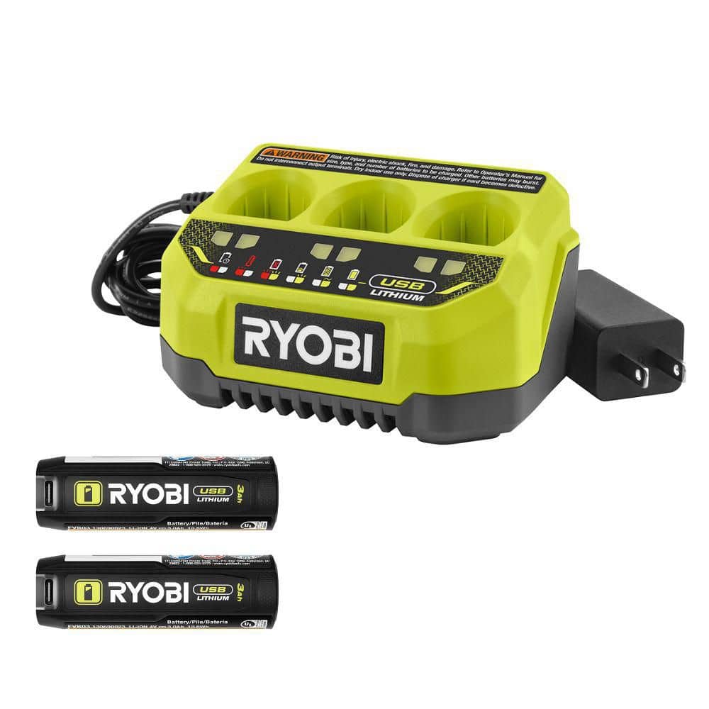 RYOBI USB Lithium 3.0 Ah Lithium-Ion Rechargeable Battery (2-Pack) with ...