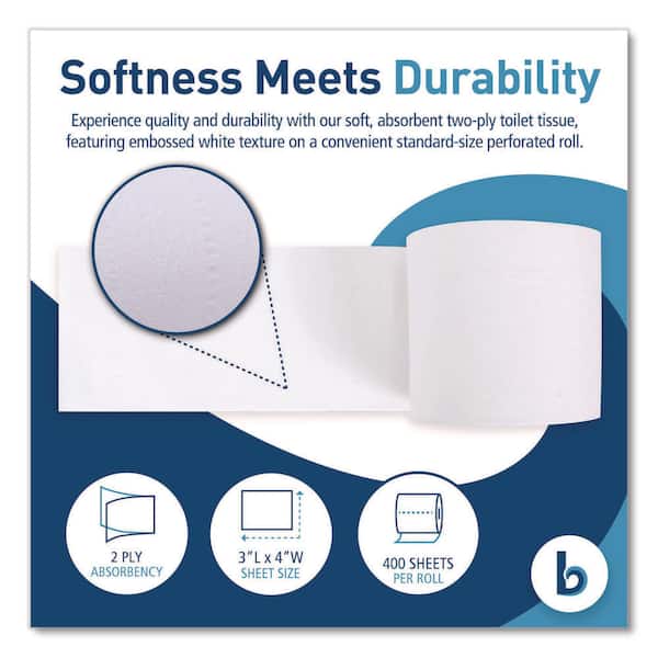 Boardwalk 4 in. x 3 in. White Septic Safe 2-Ply Toilet Paper Boardwalk 4 in. x 3 in. White Septic Safe 2-Ply Toilet Paper