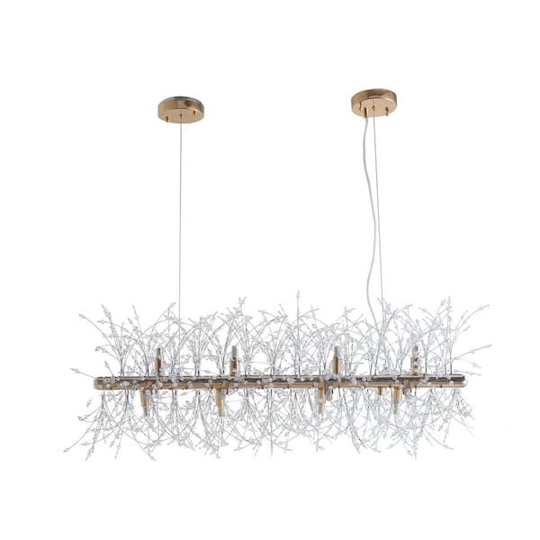 36.6 in. 12-Light Modern Golden Iron Crystal Multi-Particle Chandelier ...