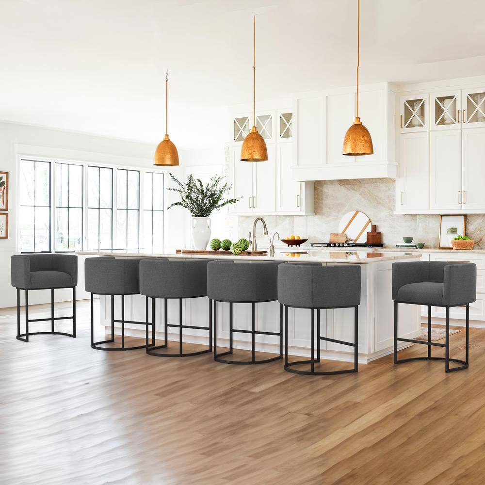 LUE BONA 26 in.Dark Gray and Black Low Back Bar Stool with Metal Frame ...