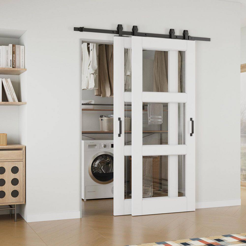 ARK DESIGN 56 in. x 80 in. (Double 32 in. ) 3 Lite Clear Glass White ...