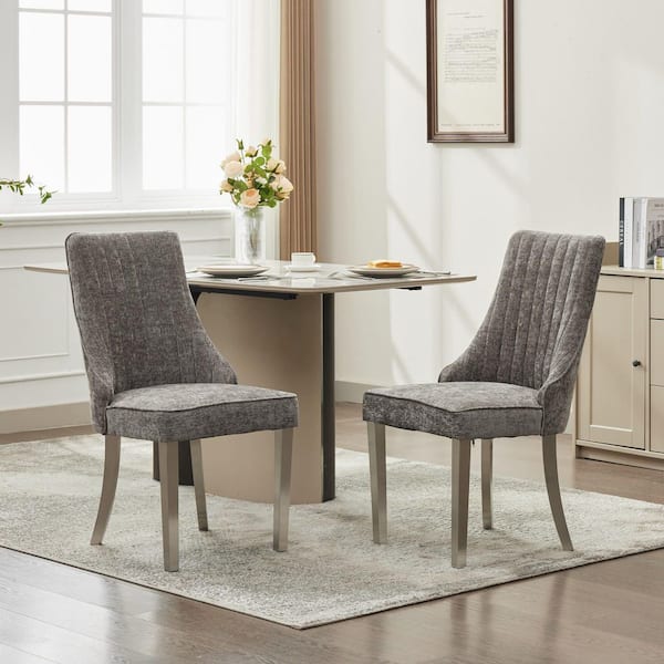 Clihome Gray Rayon Cloth Flocking Chenille Fabric High Back Dining ...