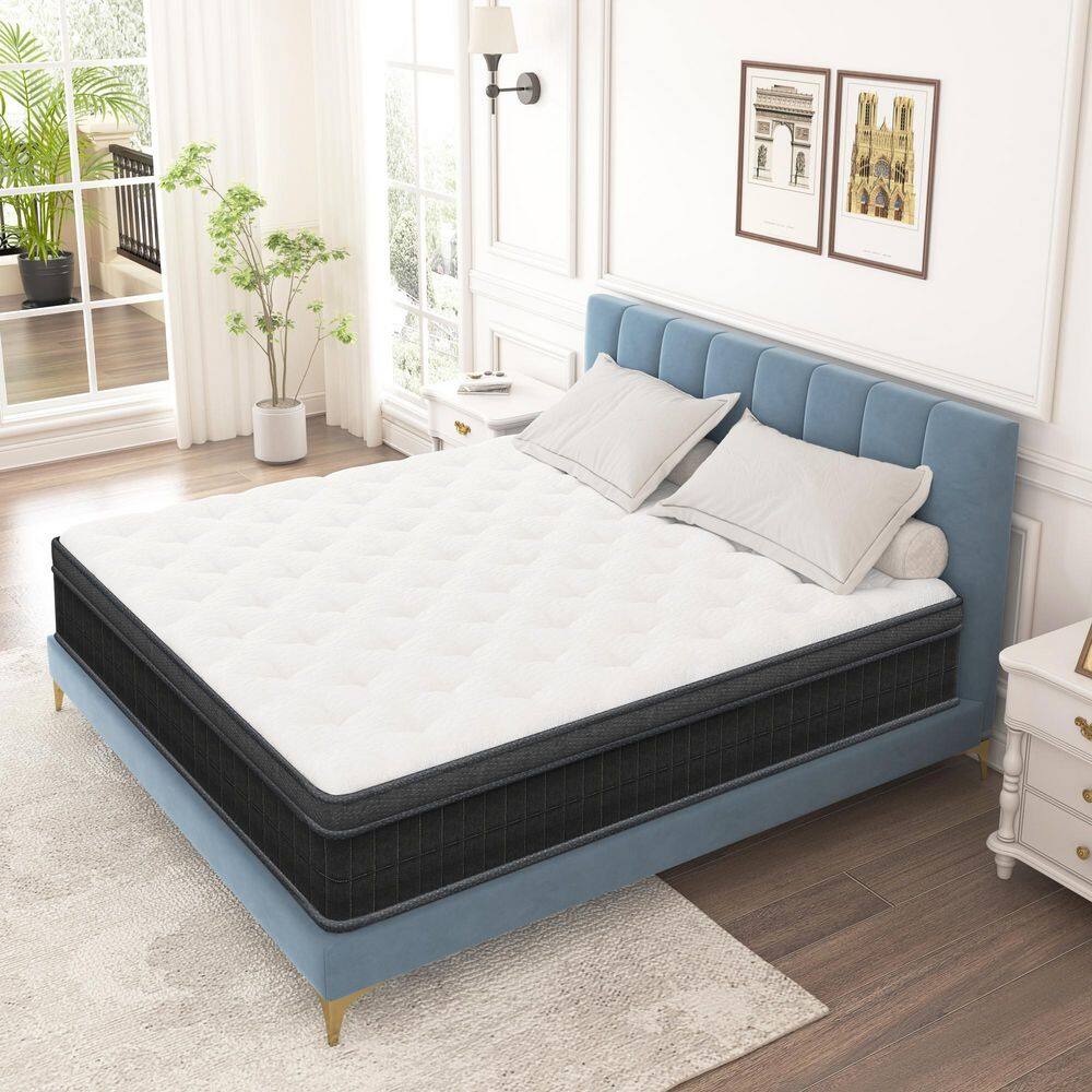 Grey Plaid King Medium Hybrid 14 in. Bed-in-a-Box Mattress HD-Ar501-14K ...