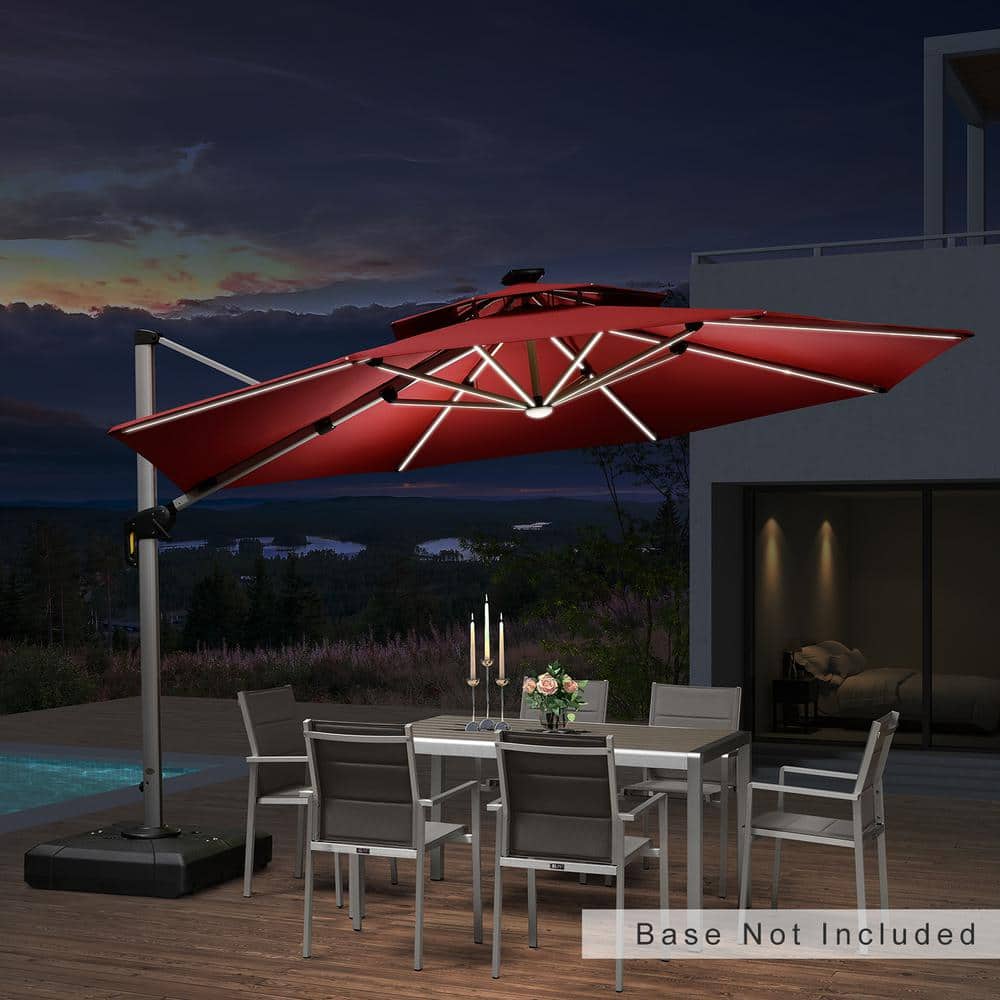 PURPLE LEAF 12 ft. Octagon Solar powered LED Patio Umbrella Outdoor ...