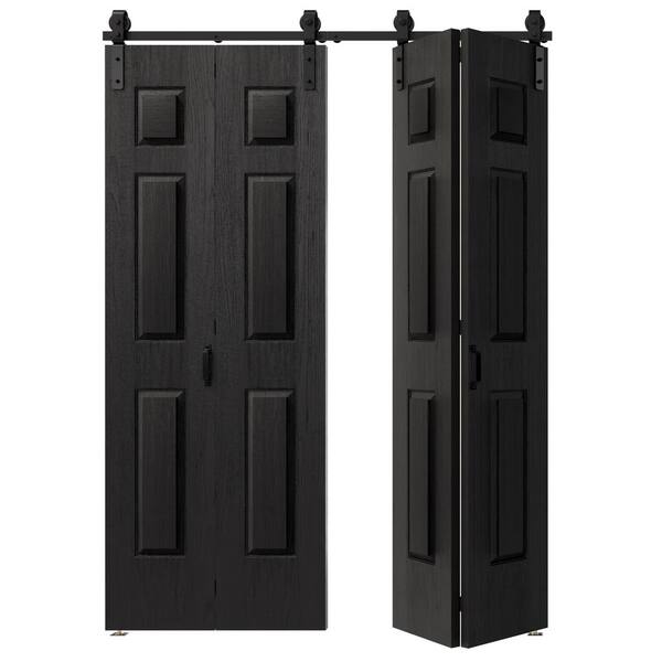 TENONER 48 in. x 84 in. 6-Panel, Black, Hollow Core, MDF Textured Bi ...
