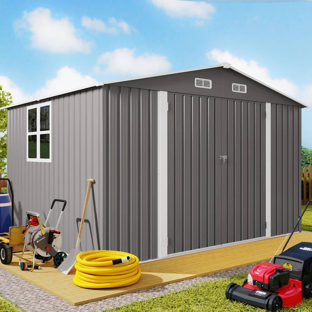 ToolCat 10 ft. W x 8 ft. D Metal Shed with Lockable Door and Air Vent ...