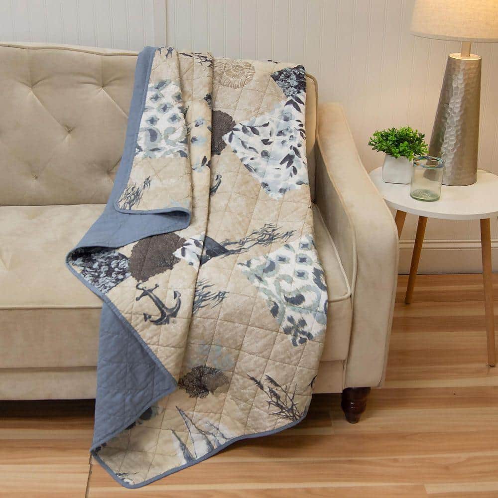 DONNA SHARP Seascape Blue and Taupe Cotton Throw Blanket 63339 - The ...