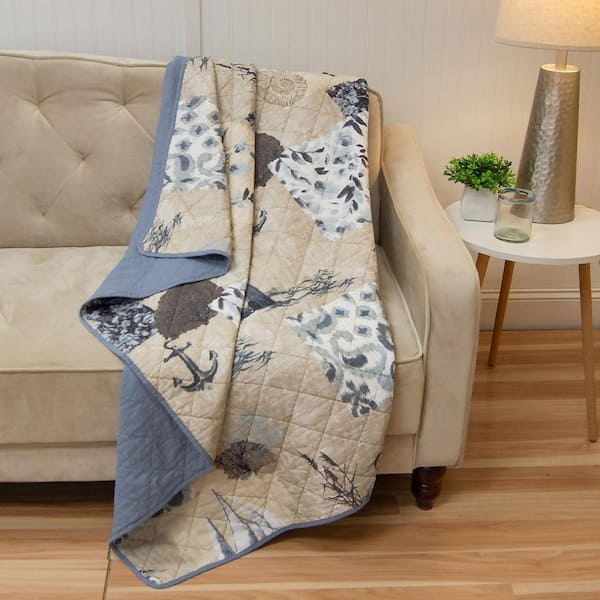 DONNA SHARP Seascape Blue and Taupe Cotton Throw Blanket 63339 - The ...