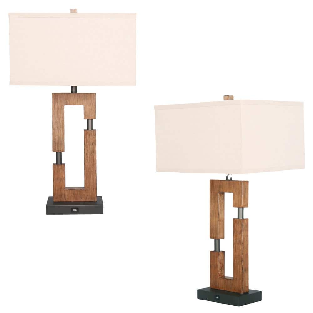 Pia Ricco 25.9 in. Dark Wood Table Lamps With USB Port (Set of 2) 1Jay ...
