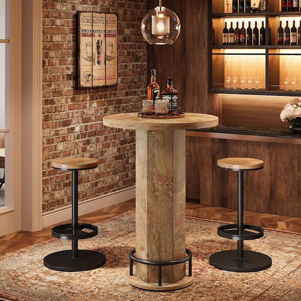BYBLIGHT Kearsten Light Brown 3 Piece 37.38 in. H Round Wood Bar Table ...