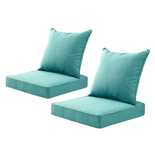 ARTPLAN Outdoor Indoor Deep Seat Cushion 24 in. x 24 in. x 4 in. For The Patio Backyard and Sofa Set of 2 Sea Green YDS2P14