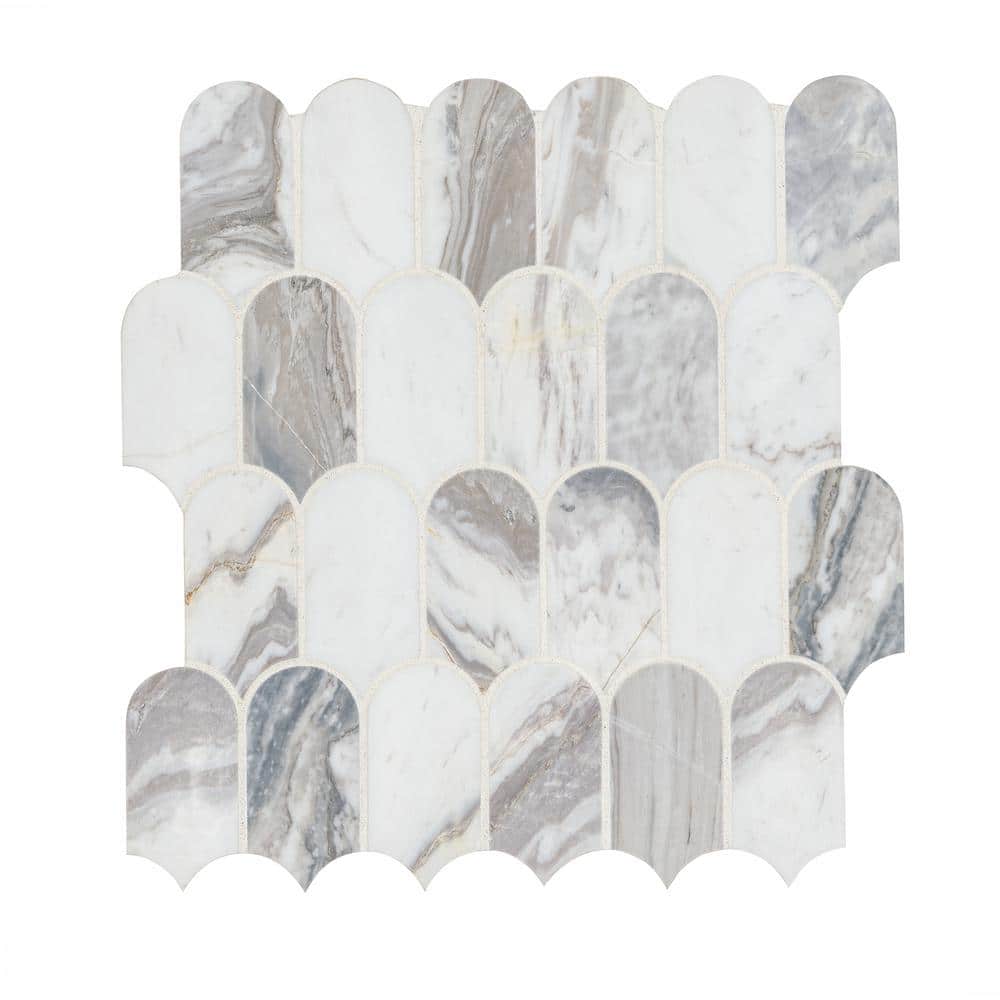 MSI Edessa Scallop 12 in. x 13 in. Polished Marble Mesh-Mounted Mosaic ...