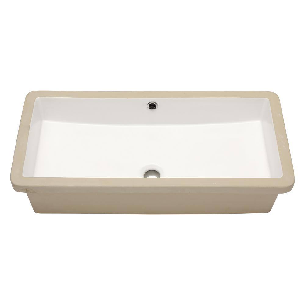 Logmey 28 in. Undermount Rectangle Bathroom Sink without Drain in White ...