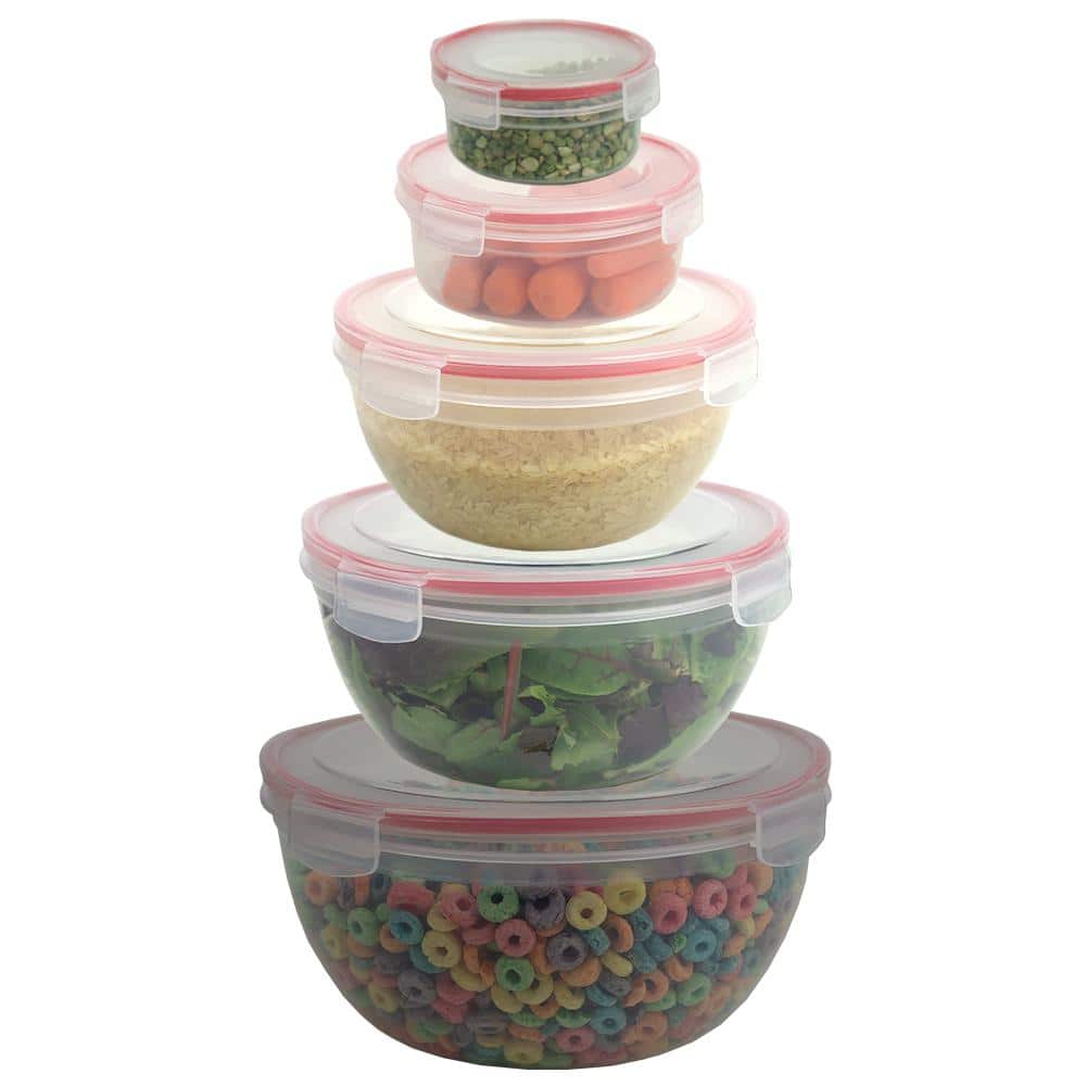 10 Piece Locking Round Plastic Food Storage Containers with Snap-On ...