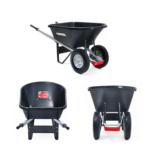 Husky 6 cu. ft. Dual-Wheel, Poly Wheelbarrow with 8 in. Flat-Free Tires ...