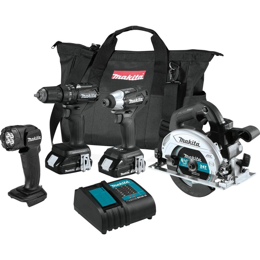 Makita 18V LXT Lithium-Ion Sub-Compact Brushless Cordless Combo Kit (1.5Ah) (4-Piece) CX401SYB ...