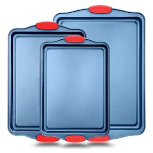 NutriChef Deluxe Non-Stick 3-Piece Carbon Steel Design with Red ...