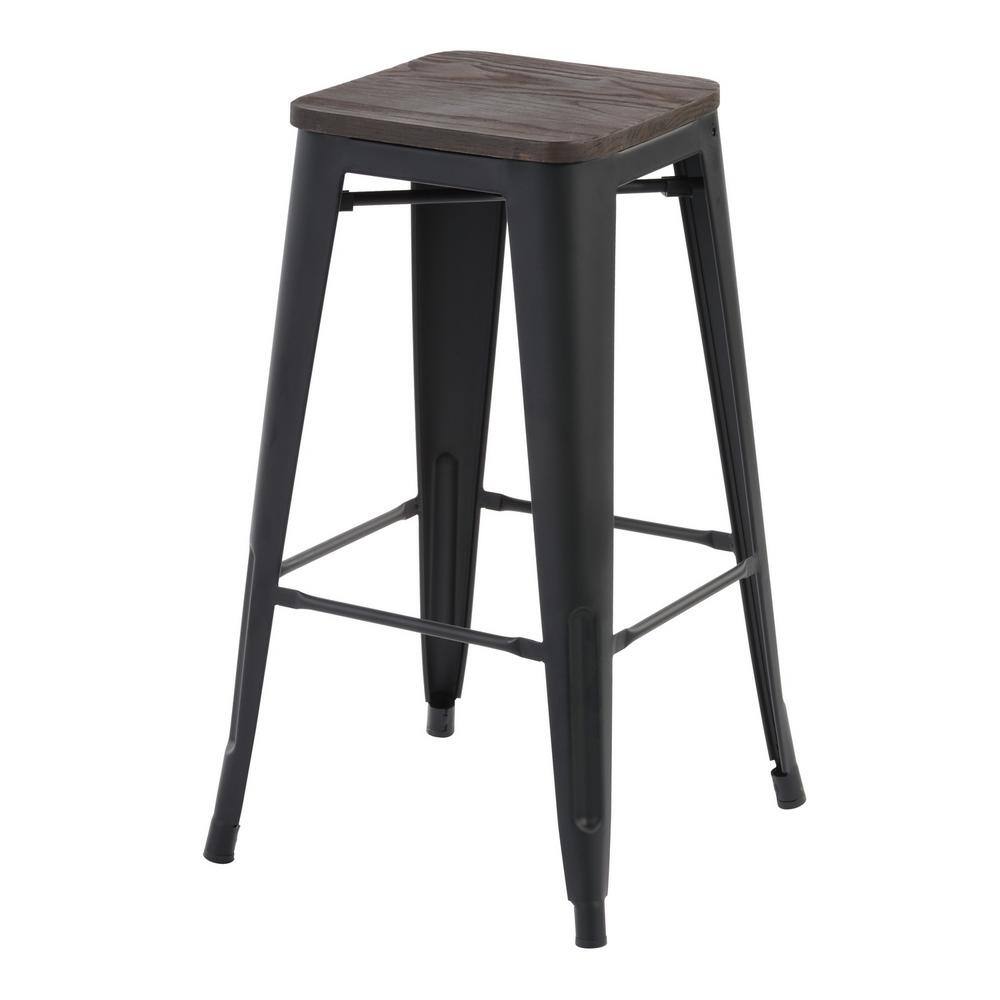 Homy Casa Zolnes 29 in. Black Backless Metal Frame Bar Stool with Wood ...