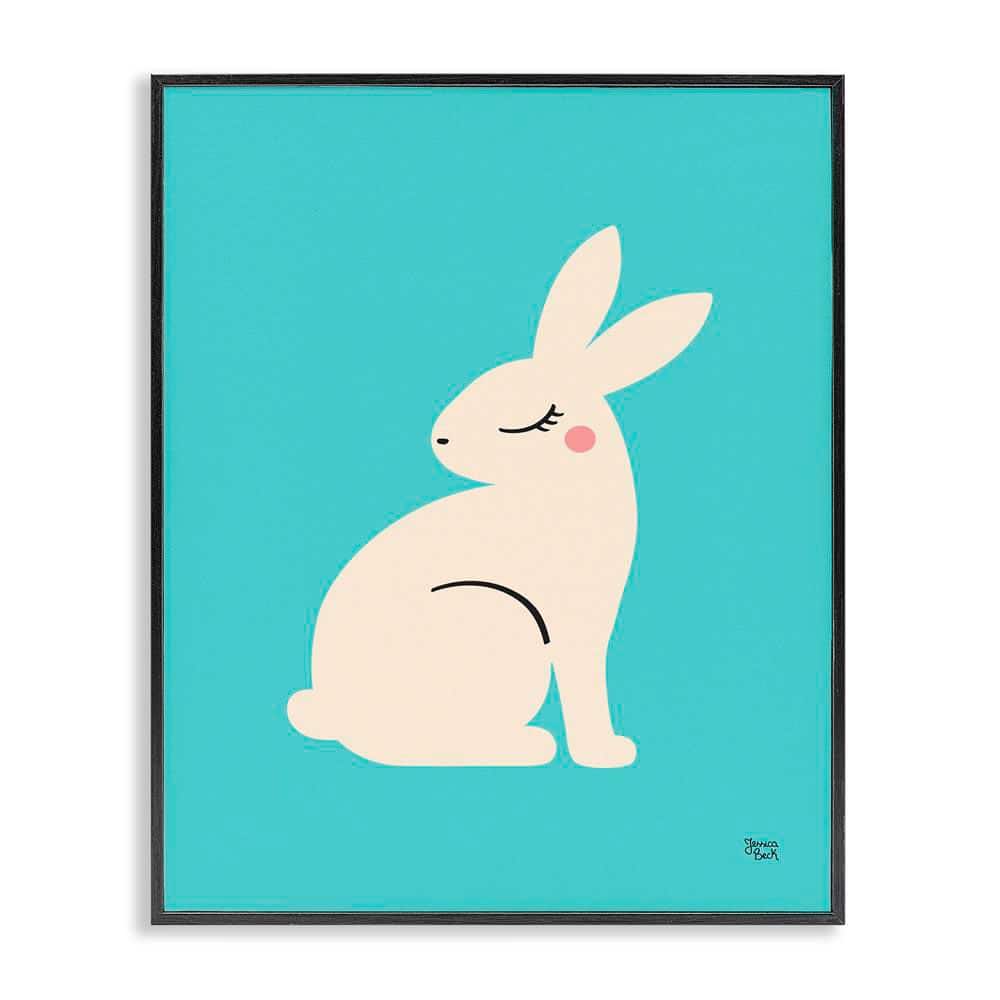 Stupell Industries Blushing Rabbit on Blue by Jessica Beck Black Framed ...