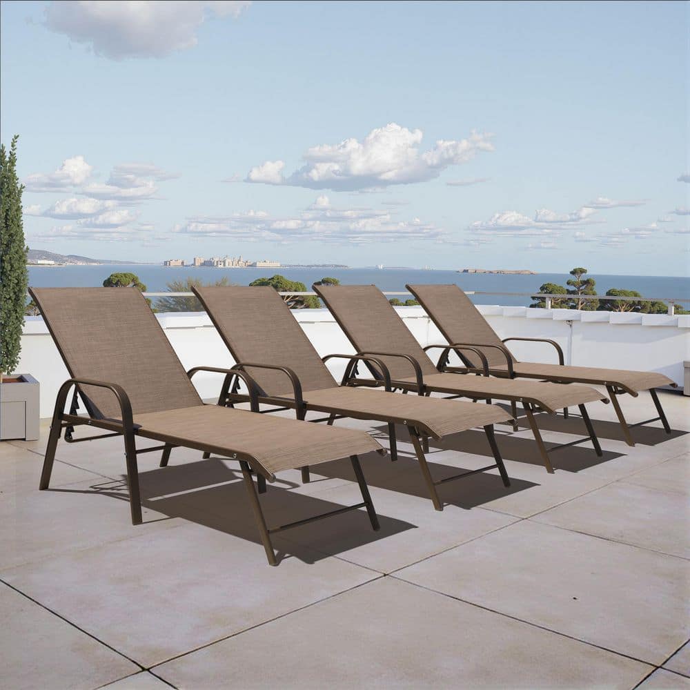Pellebant 4-Piece Aluminum Adjustable Outdoor Patio Chaise Lounge with ...