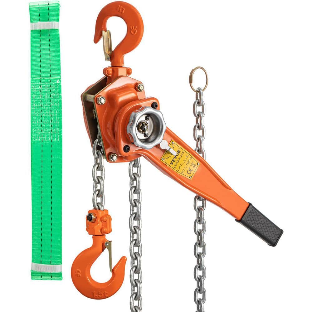 VEVOR 1.5-Ton Lever Chain Hoist 3300 lbs. Cap Ratchet Puller with 20 ft ...