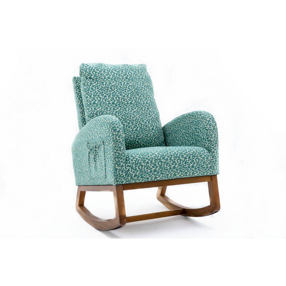 URTR Leopard Teal Upholstered Rocking Chair, High Back Armchair, Rocker ...
