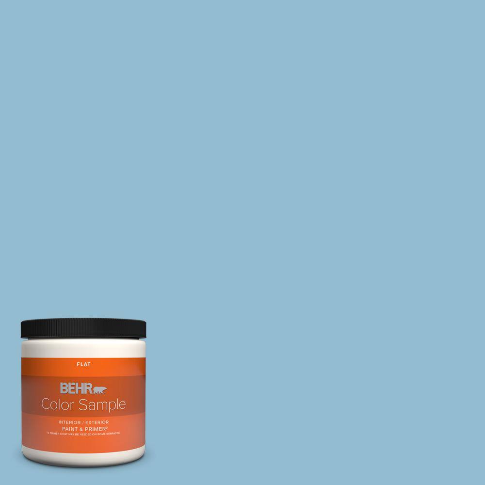 BEHR PREMIUM PLUS 8 oz. #S490-3 Reef Blue Flat Interior/Exterior Paint ...