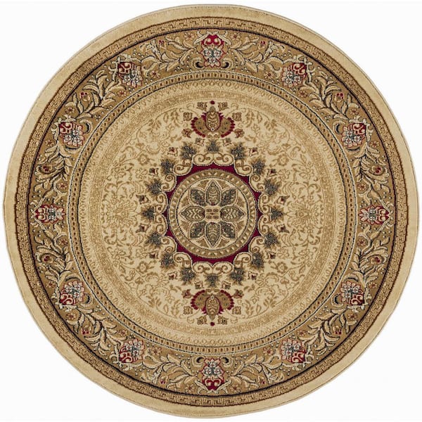 Tayse Rugs Sensation Oriental Ivory 8 ft. Round Indoor Area Rug SNS4672 ...
