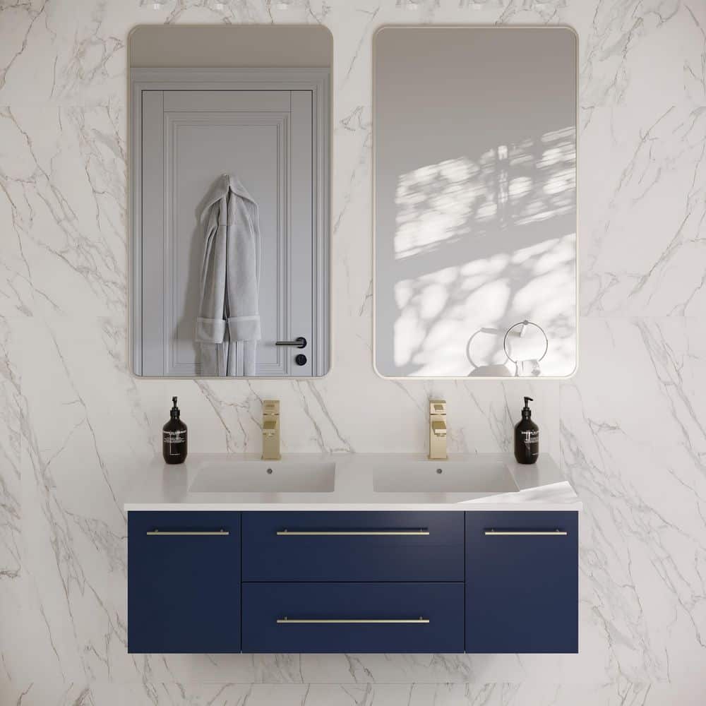 Fresca Lucera 48 in. Double Sink Wall Mount Floating Royal Blue Bath ...