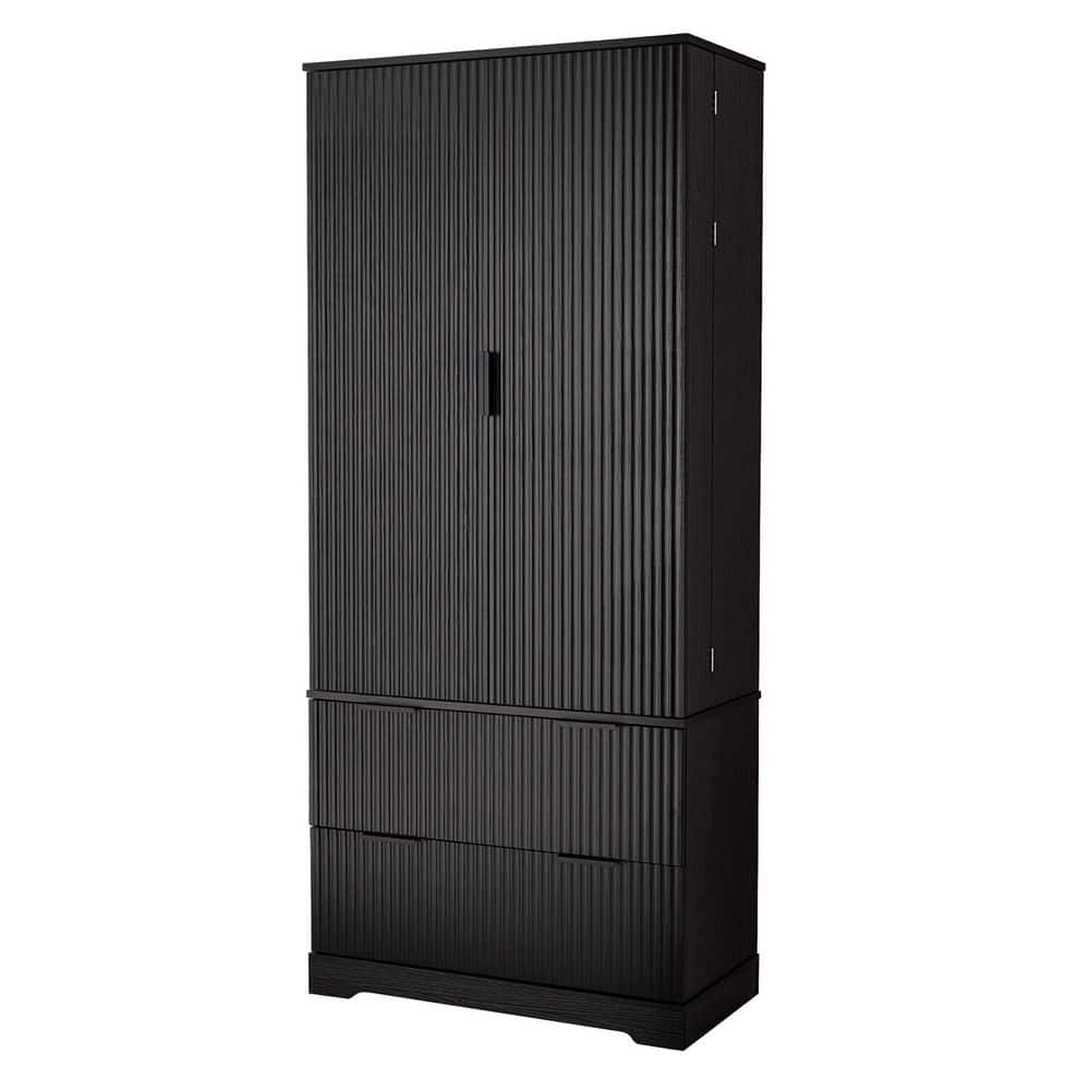 Noble House Ethen Modern Black Fluted 71.65 in. Tall Kitchen Pantry ...