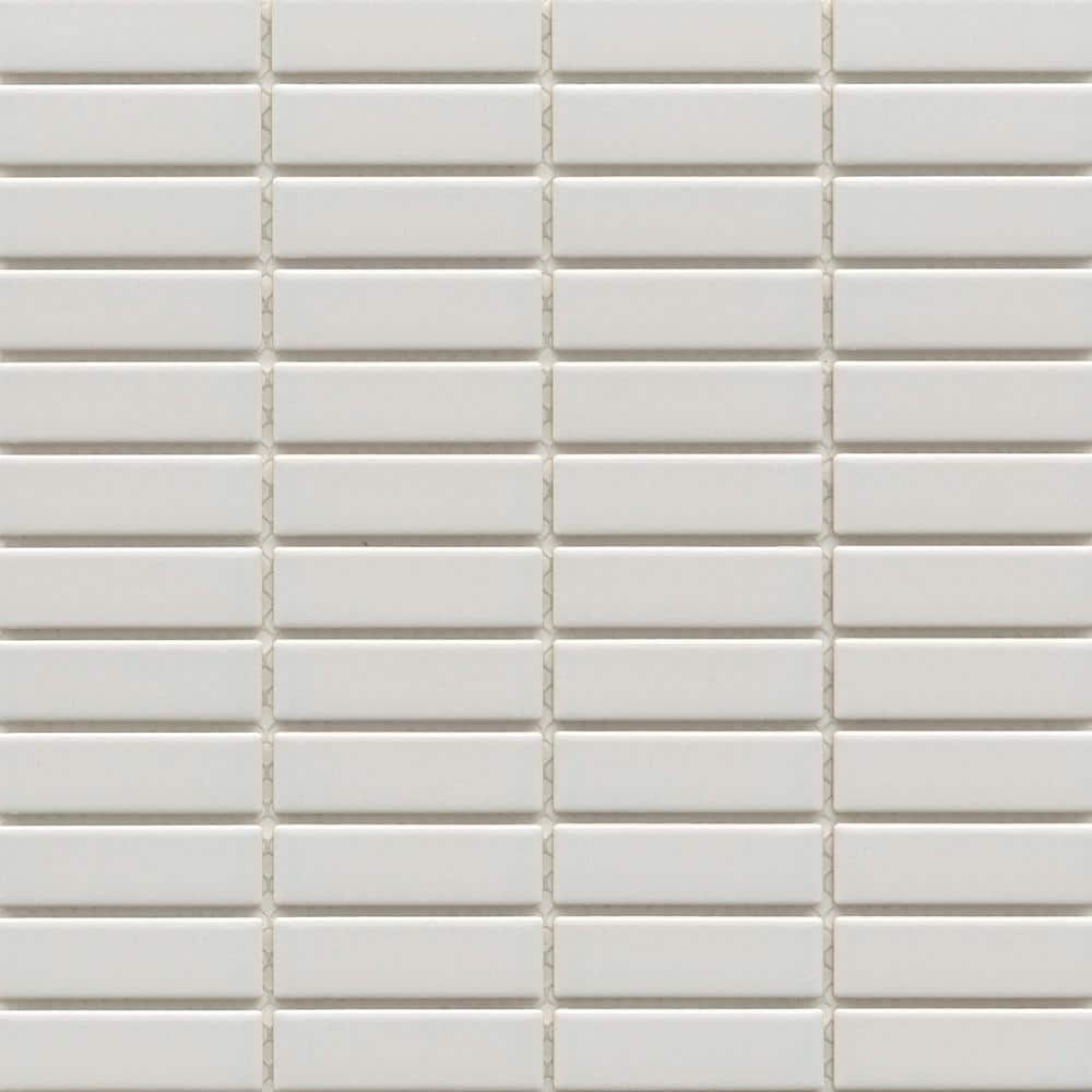 EMSER TILE Catch Gray 11 in. x 12 in. Stacked Glossy Porcelain Mosaic ...